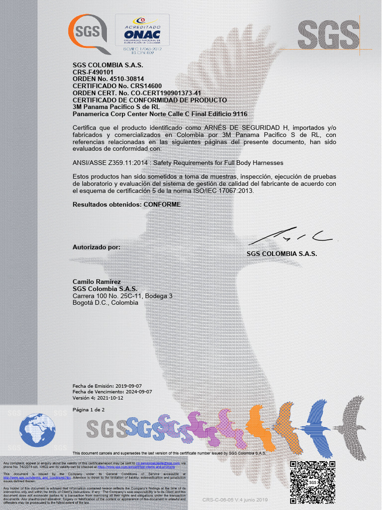 Certificado de Conformidad del Arnés H | PDF