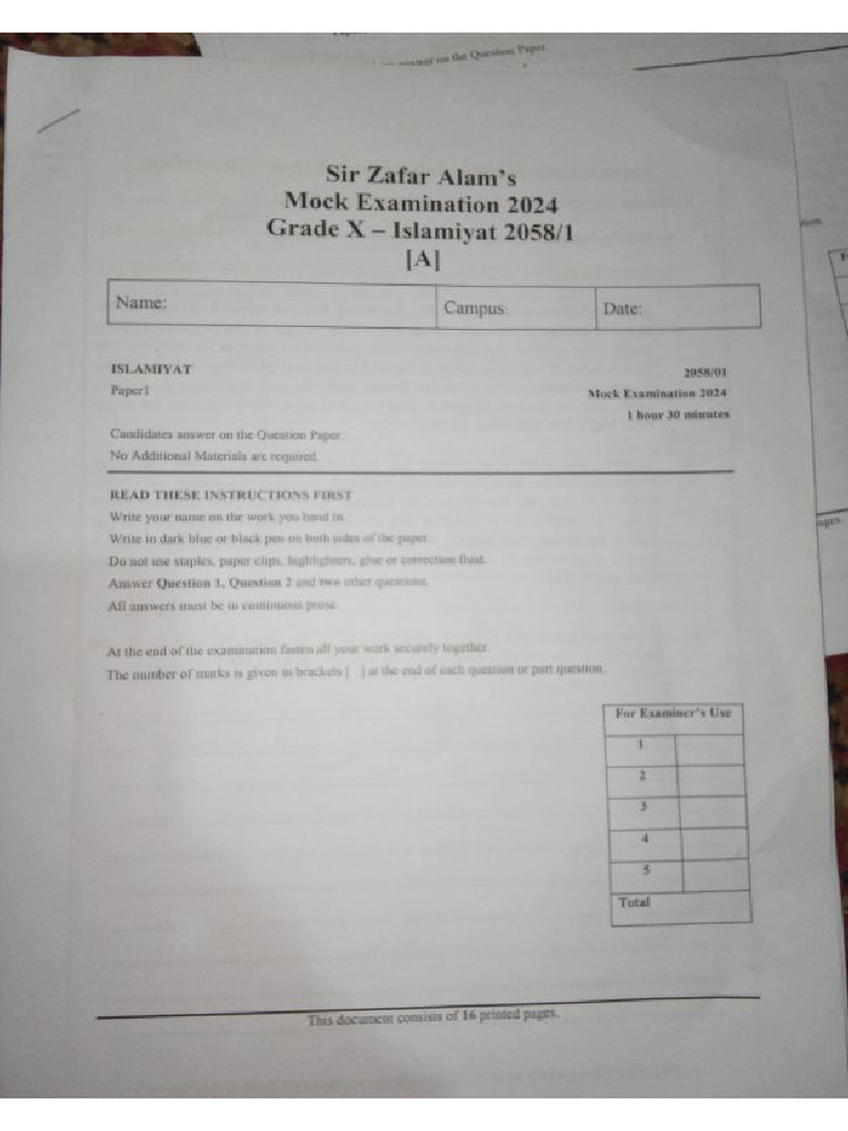 islamiyat p1 guess of sir Zafar alam | PDF