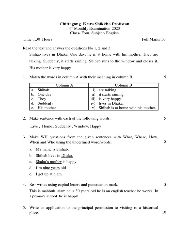 Class 4, English | PDF