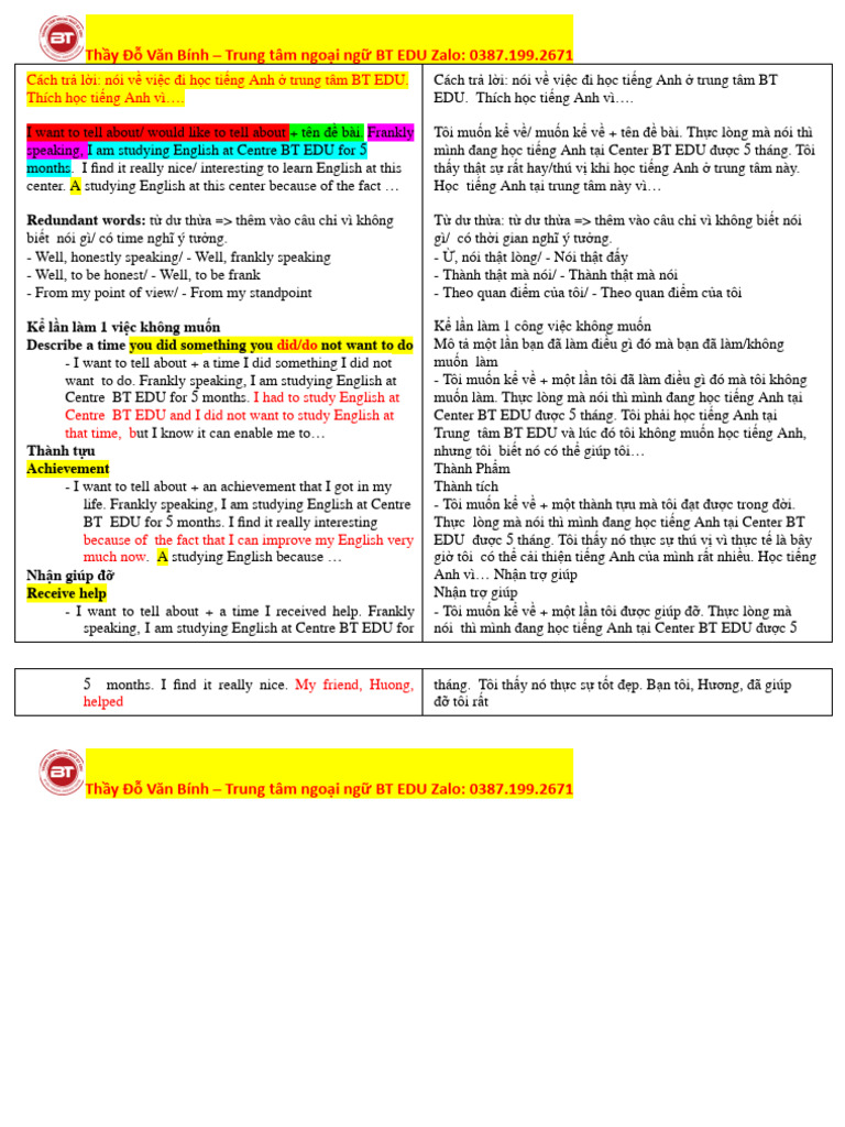 LESSON 6 SPEAKING PART 4 K47 BAN DICH - Google Tài liệu | PDF