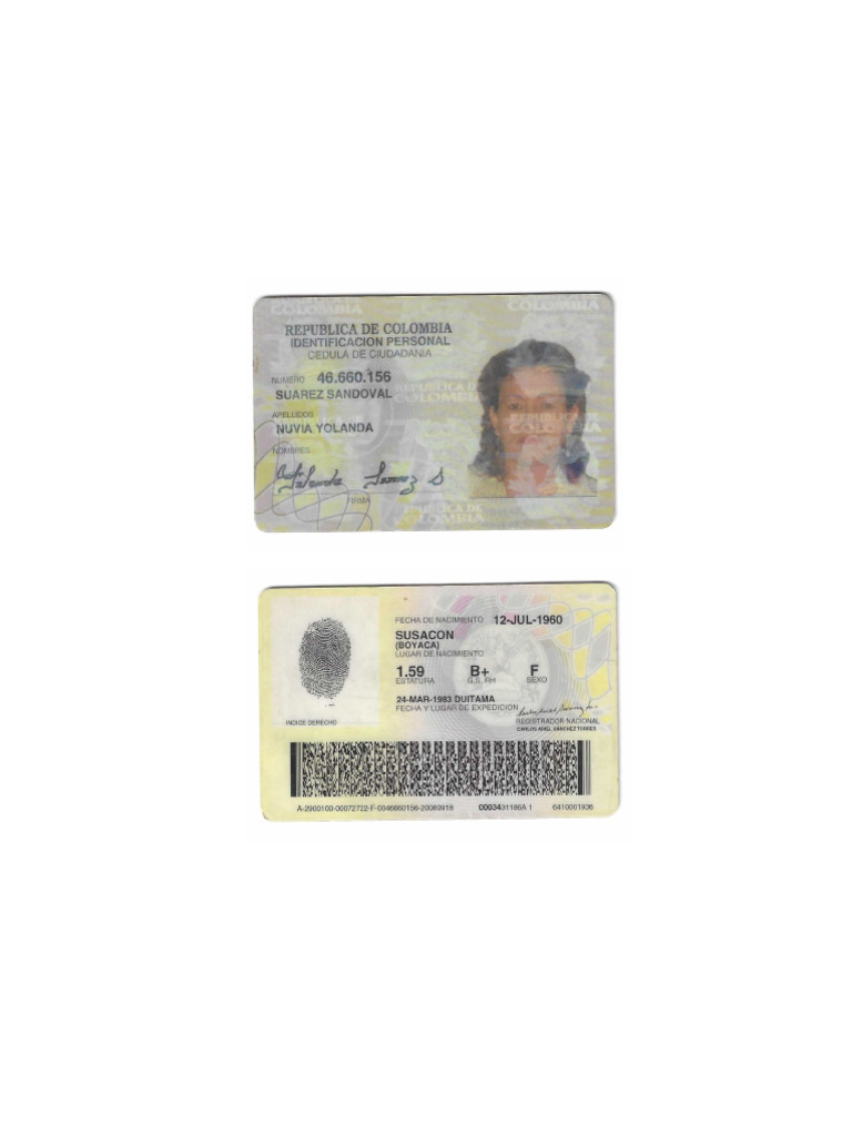 Cedula Nuvia Yolanda Suarez Sandoval | PDF