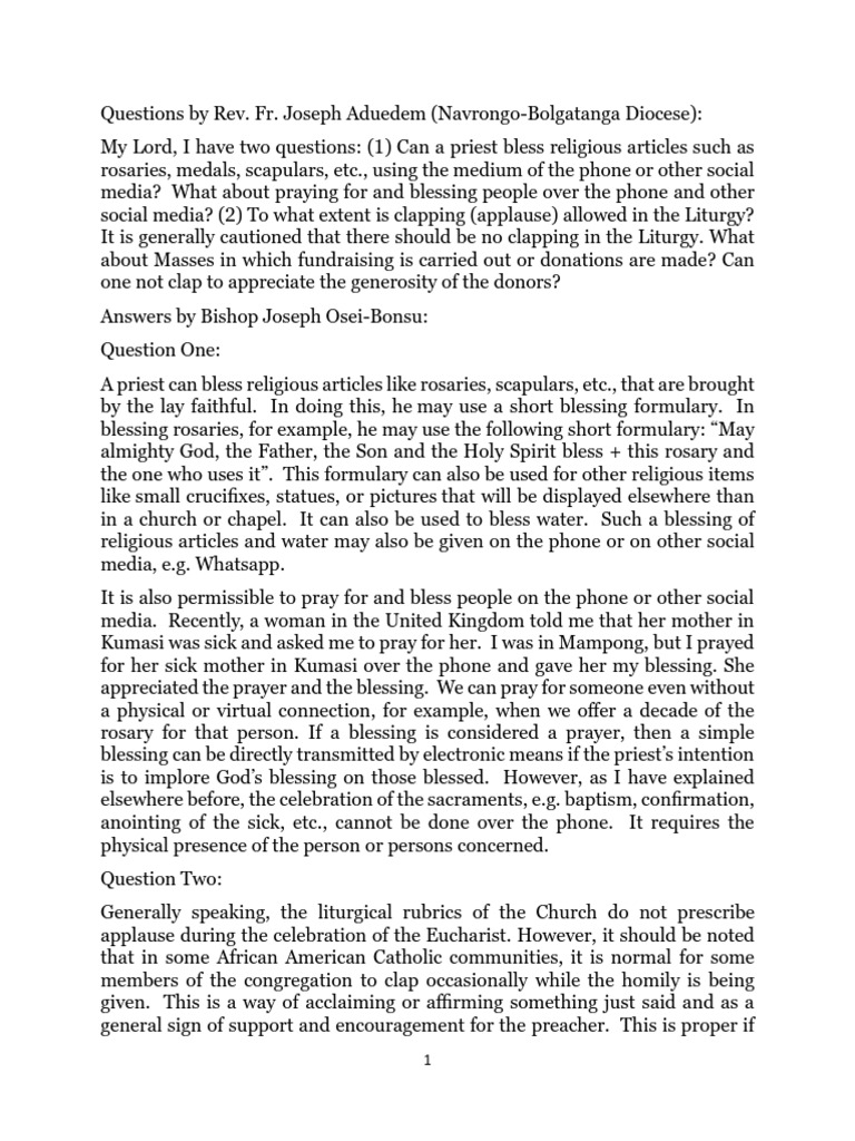 Blessing Religious Articles and Applause in Church | PDF | Mass ...