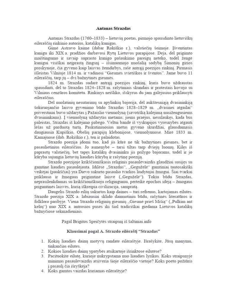 Antanas Strazdas | PDF