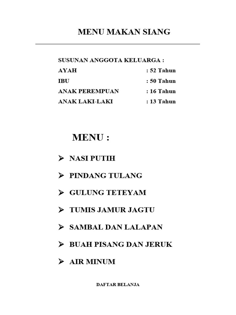 Menu Makan Siang Perlombaan Pindang Tulang | PDF