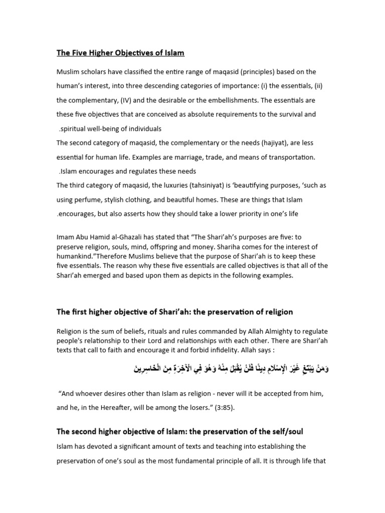 Five Essential Objectives of Islam | PDF | Sharia | Adultery
