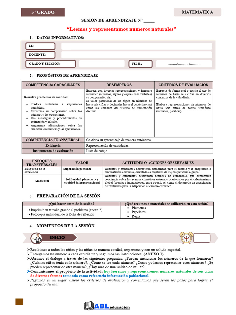 Números Naturales en 5° Grado: Actividades Matemáticas | PDF | Evaluación