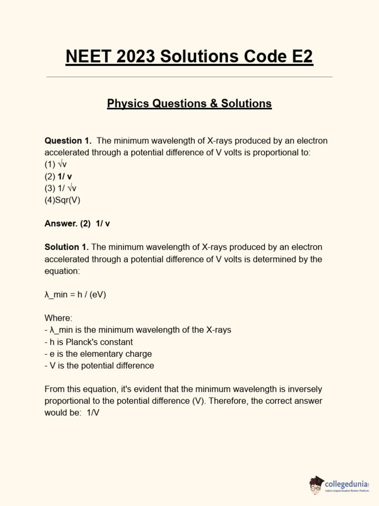 NEET 2023 Physics Solutions E2 | PDF | Intermolecular Force | Rectifier