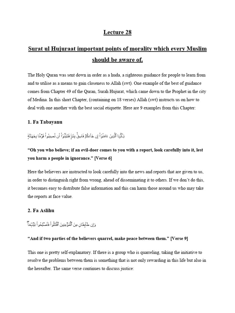 Lecture 28 | PDF | Surah | Quran
