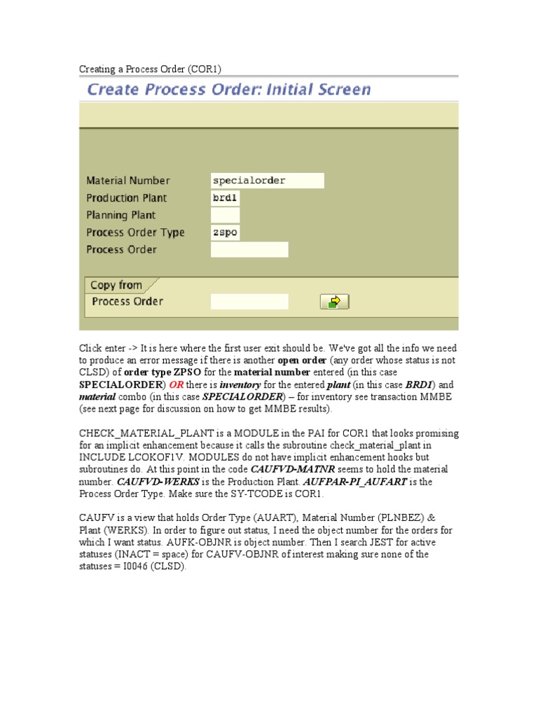 Process Order Creation in SAP (COR1) | PDF | Inventory | Parameter ...