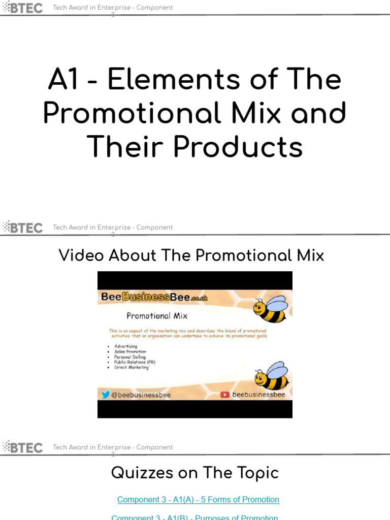 A1 - Elements of The Promotional Mix and Their Products | PDF