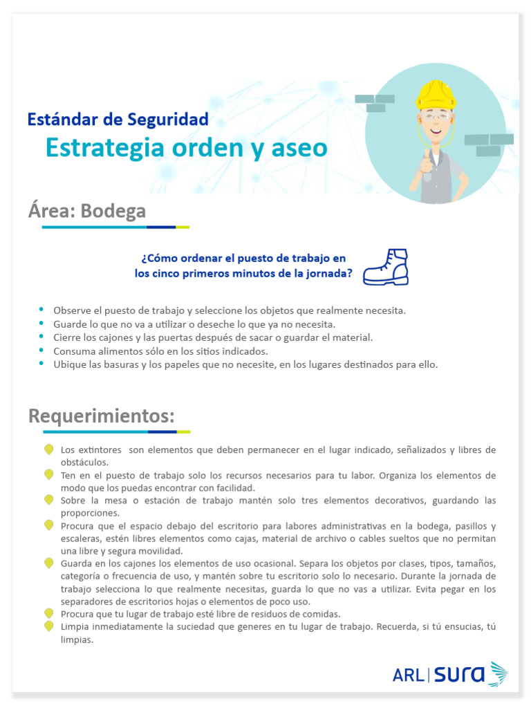 Estándar Orden y Aseo - Área Bodega - Planta | PDF | Escritorio