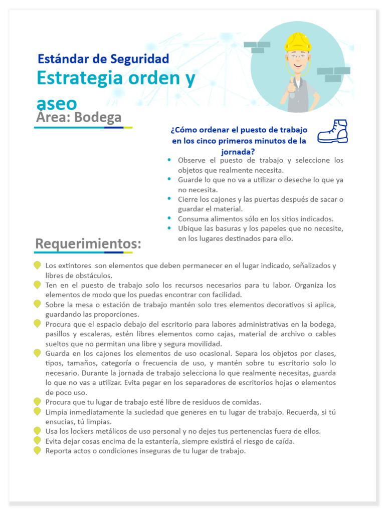 Estándar Orden y Aseo - Área Bodega | PDF | Higiene | Almacén