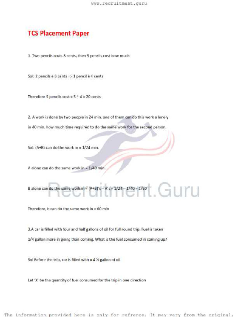 TCS Placement Papers 4 | PDF