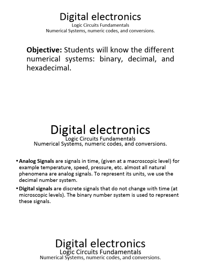 1 Numerical systems Digital electronics. | PDF | Electronic Circuits | Digital Electronics