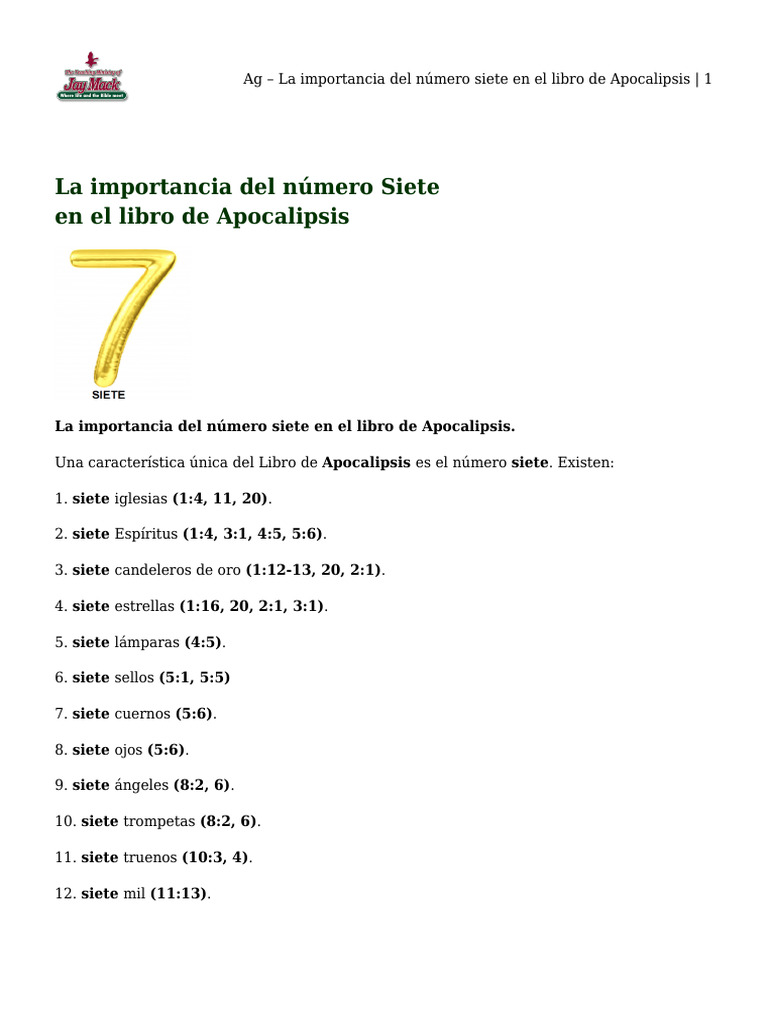 Ag - La Importancia Del Número Siete en El Libro de Apocalipsis | PDF ...