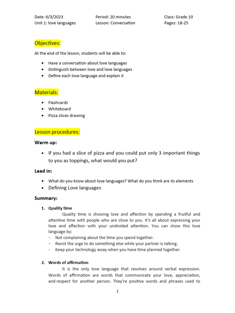 Love Languages | Download Free PDF | Love | Word