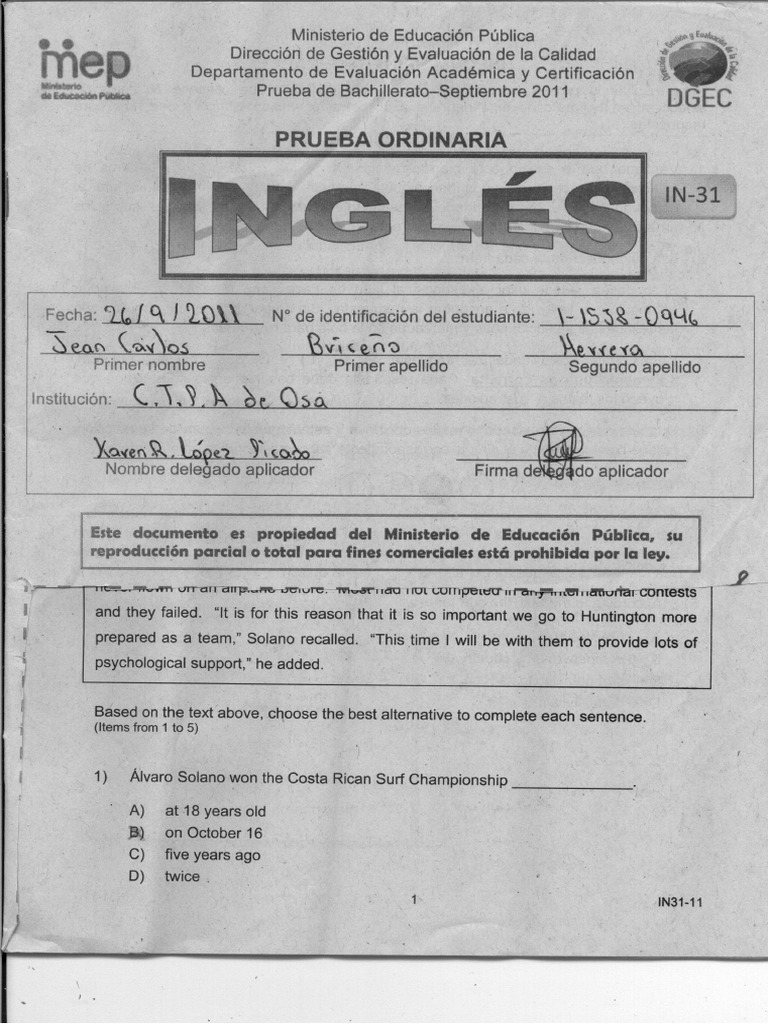 Prueba de Ingles | PDF
