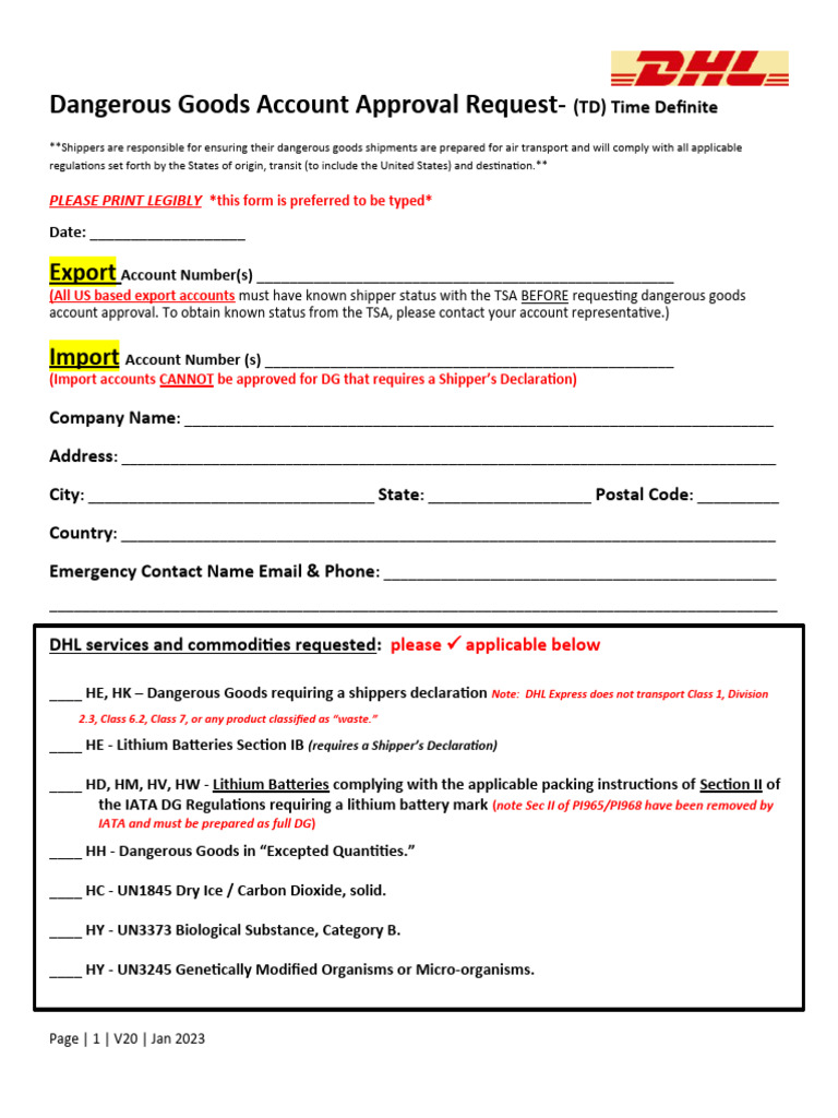 Dangerous Goods Account Approval Form | PDF | Dangerous Goods