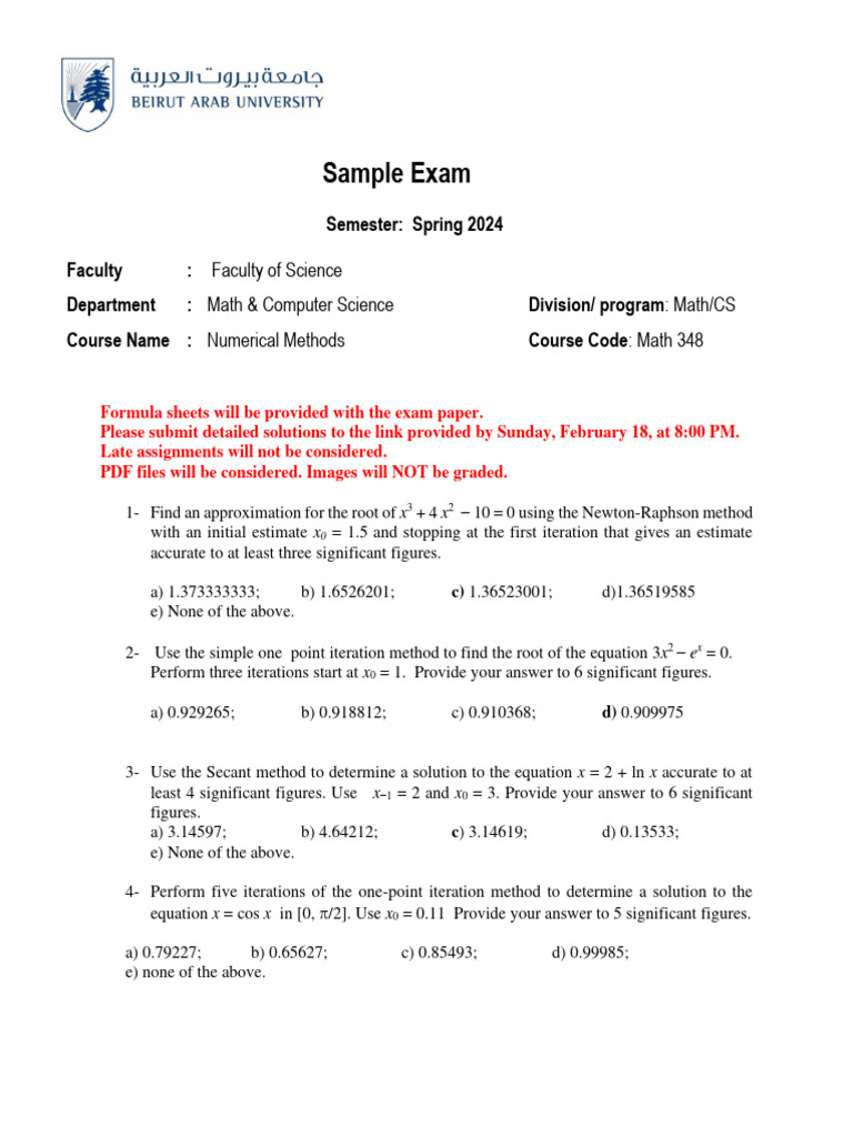 Numerical Methods Exam Spring 2024 | PDF | Theoretical Computer Science ...