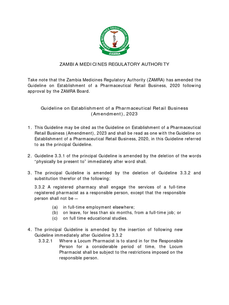 ZAMRA Pharmaceutical Retail Guidelines Update | PDF | Pharmacy | Pharmacist