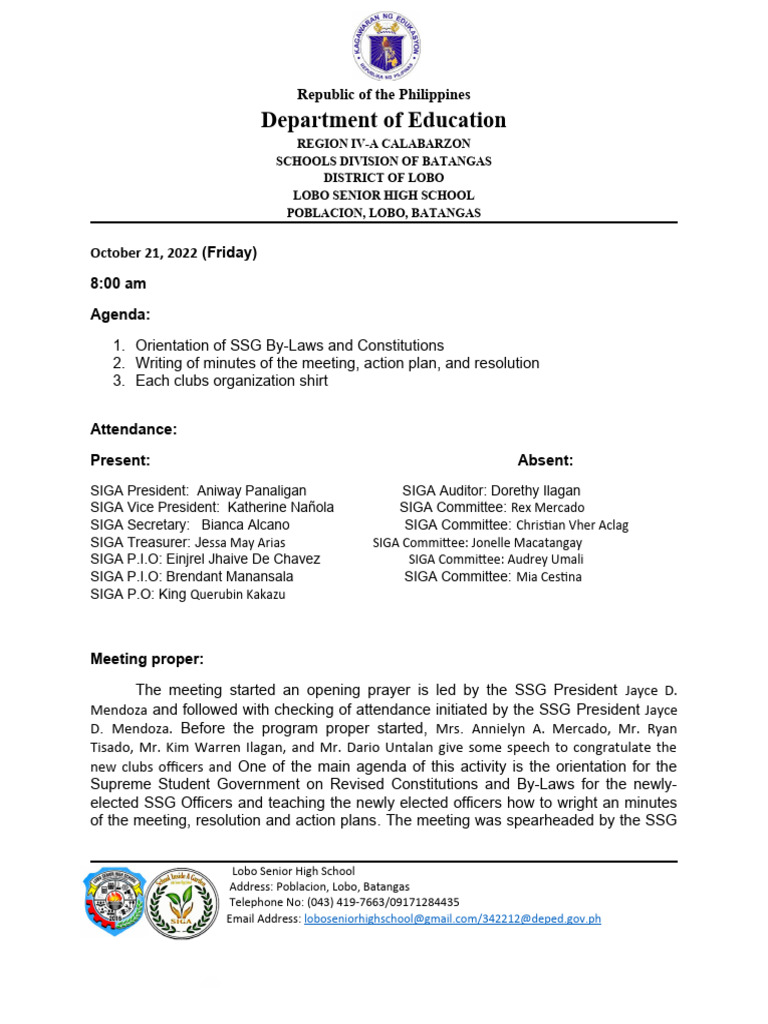 SSG Meeting Agenda and Minutes Summary | PDF | Government