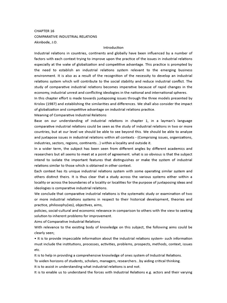 Comparative Industrial Relations Pdf Globalization Capitalism
