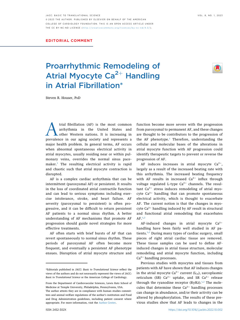 Proarrhythmic Remodeling of Atrial Myocyte Ca2 H - 2023 - JACC Basic To Transl | PDF | Cell ...