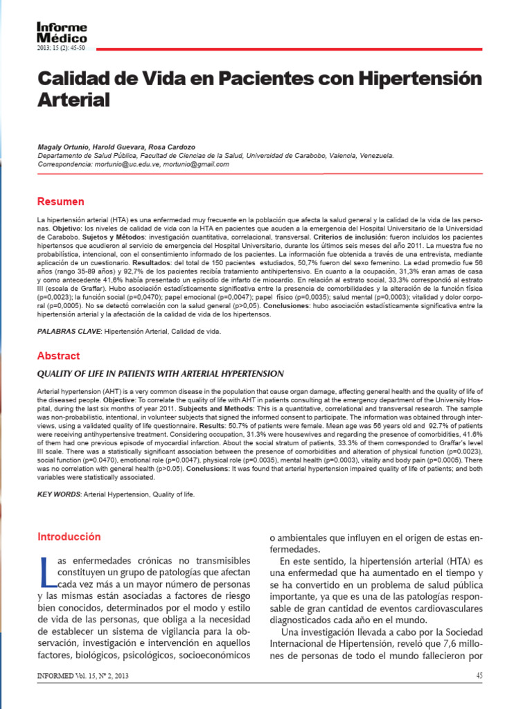 Calidad de Vida en HTA | PDF | Hipertensión | Epidemiología