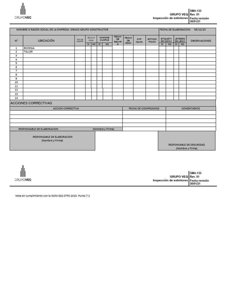 Inspección de Extintores VEQ | PDF