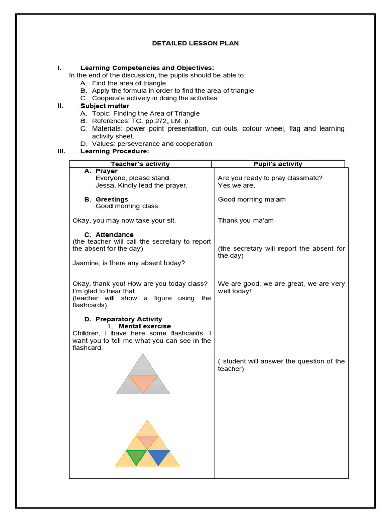 LESSON PLAN GRADE 4 3rd Quarter - Week 1 Day 4. Ramer | PDF | Area ...