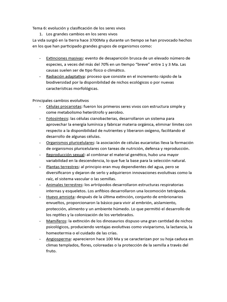 Tema 6 | PDF | Evolución | Algas
