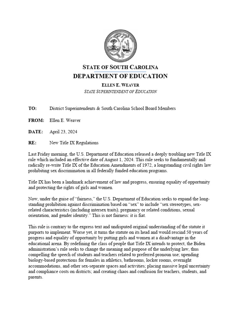 Weaver Title IX Memo + Letter | PDF | Title Ix