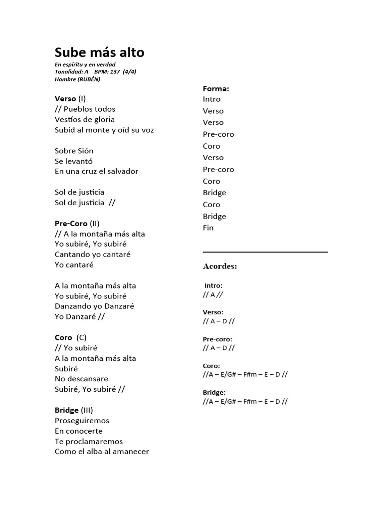 Sube Más Alto HOMBRE Chart RUBEN | PDF