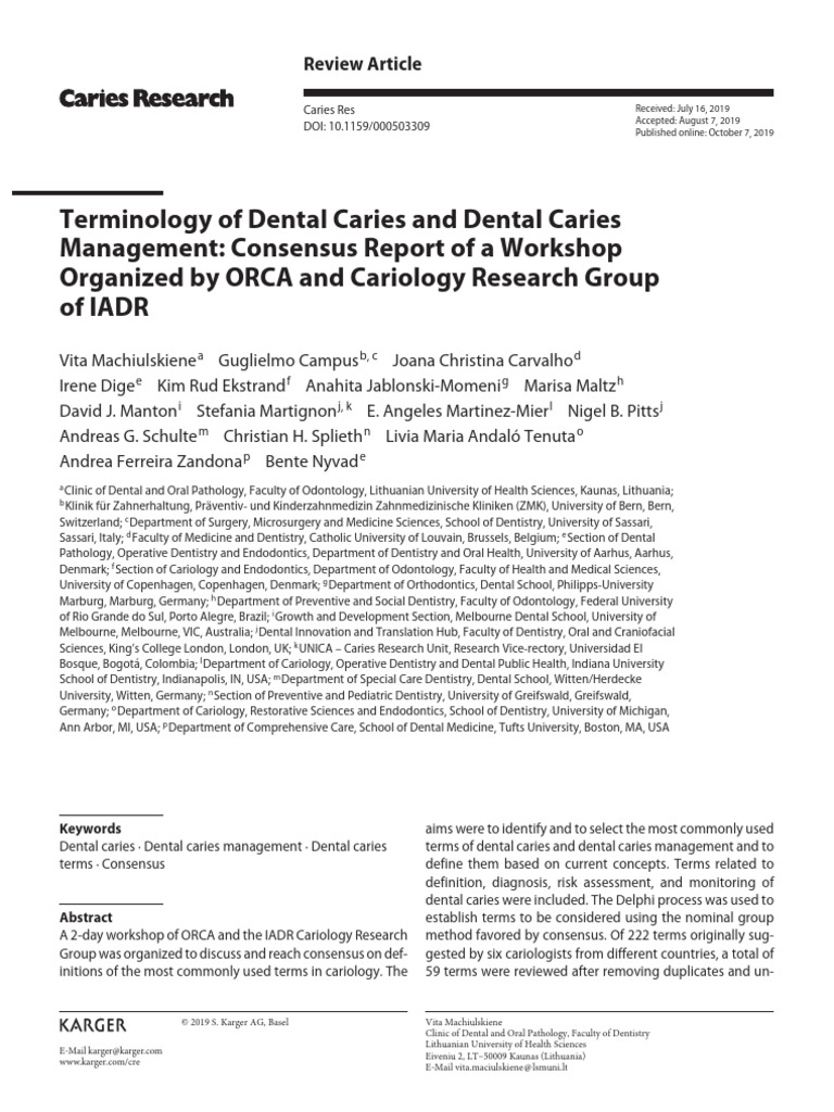 Terminology ORCA 2019 Caries Res | PDF | Human Tooth | Tooth