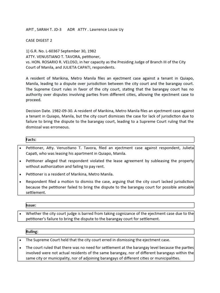 Case Digest 2 Adr | PDF | Lawsuit | Complaint