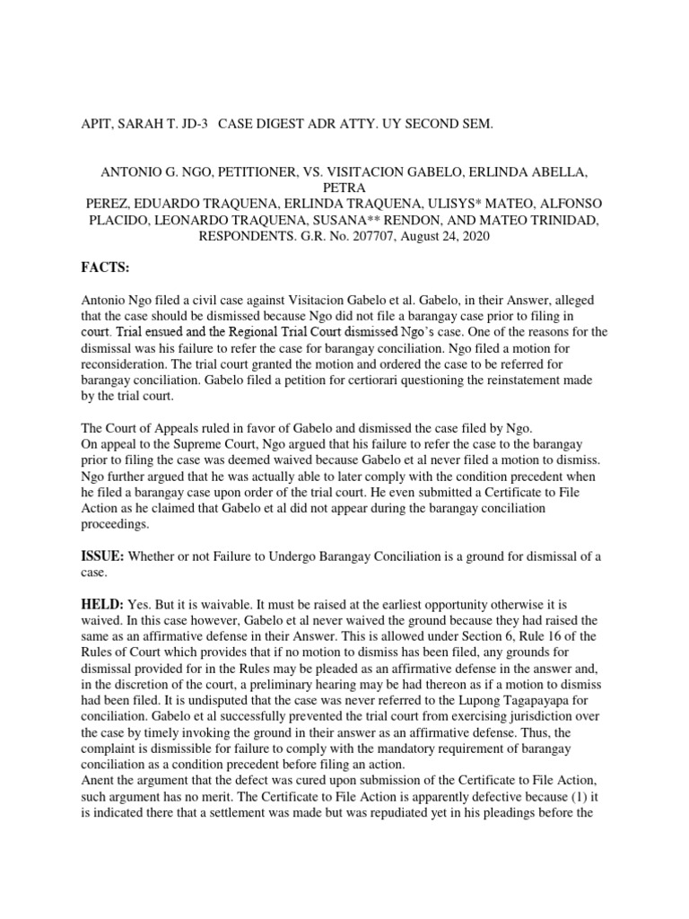 CASE DIGEST | PDF | Complaint | Power Of Attorney