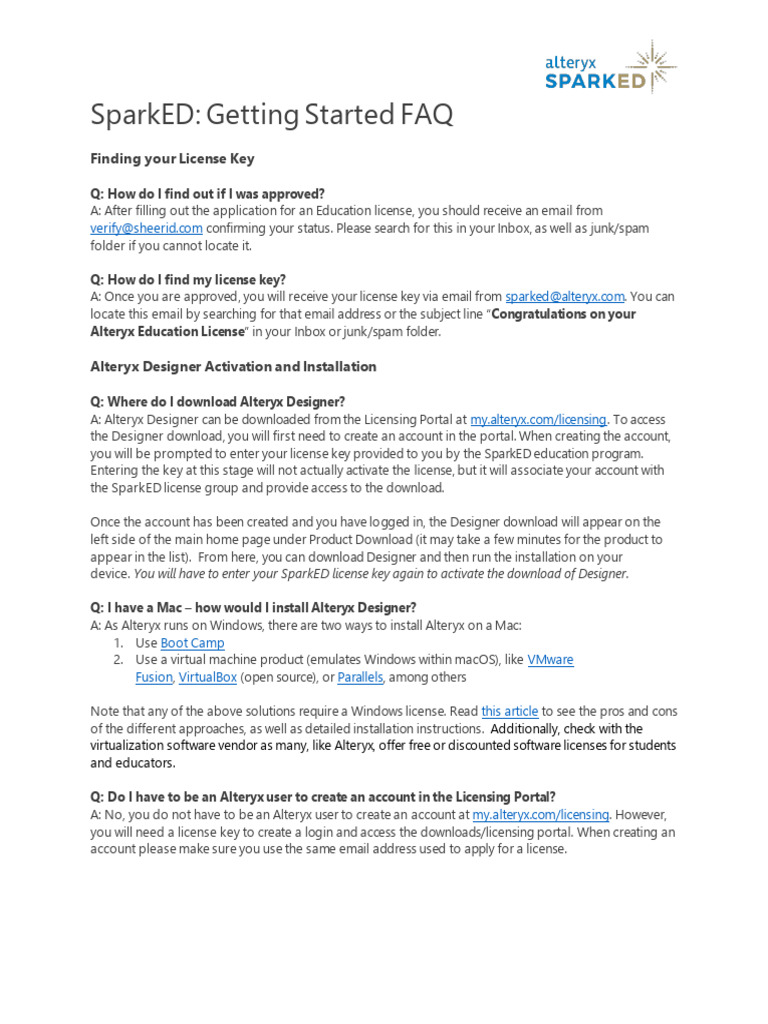 SparkED Alteryx License Activation Guide | PDF | System Software ...