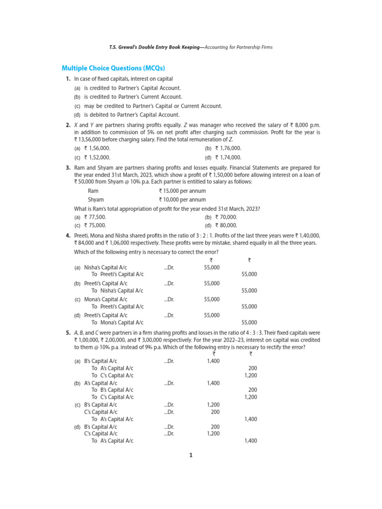 Chapter 1 Additional Mcqs And Assertion Reason Based Mcqs Pdf Partnership Interest