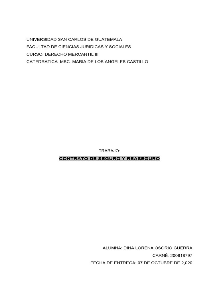 TAREA MERCANTIL III | PDF | Reaseguro | Seguro