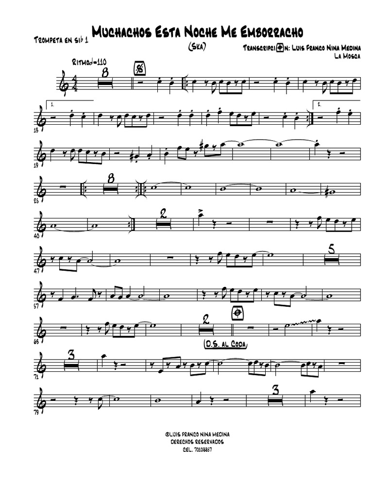 LA MOSCA-MUCHACHOS ESTA NOCHE ME EMBORRACHO - Trompeta en Sib 1 | PDF