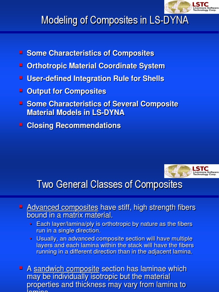 Ls Dyna Mat Compos | PDF | Composite Material | Stress (Mechanics)