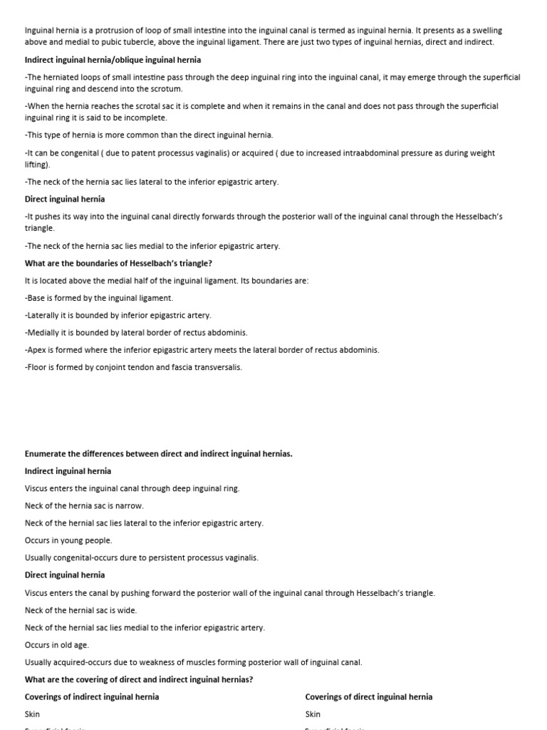 Direct vs Indirect Inguinal Hernia Explained | PDF | Anatomy ...