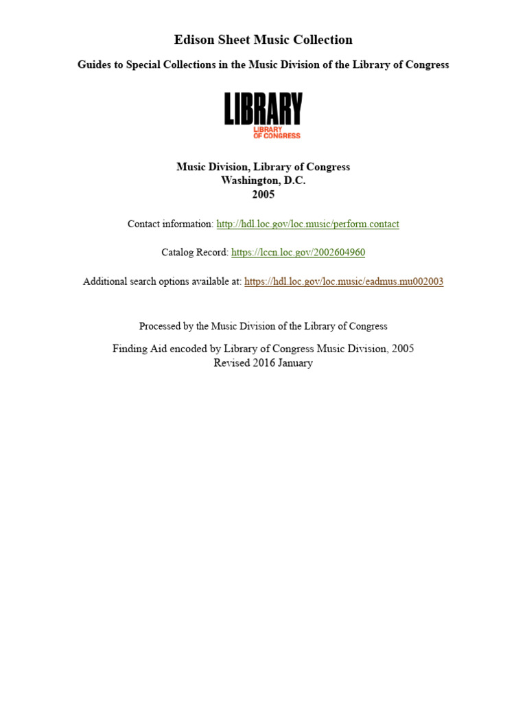 Edison Sheet Music Collection | PDF | Sheet Music | Library Of Congress