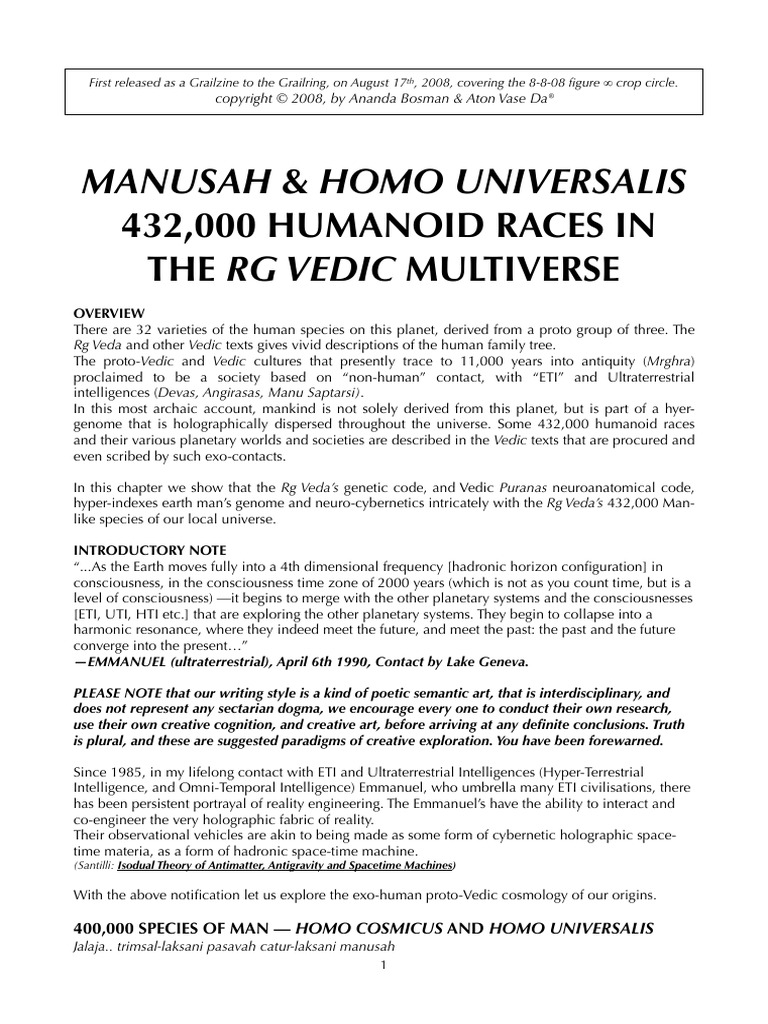 Manusah & Homo Universalis 432,000 Humanoid Races in The RG Vedic ...