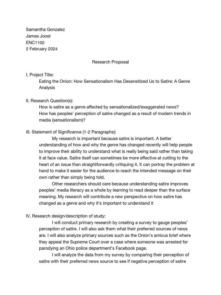 Research Proposal 1 2 | PDF | Satire | News