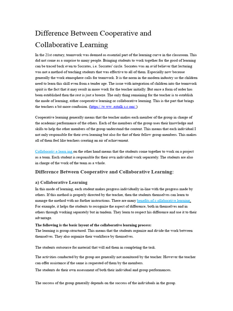 Difference coop collab | PDF | Learning | Teachers