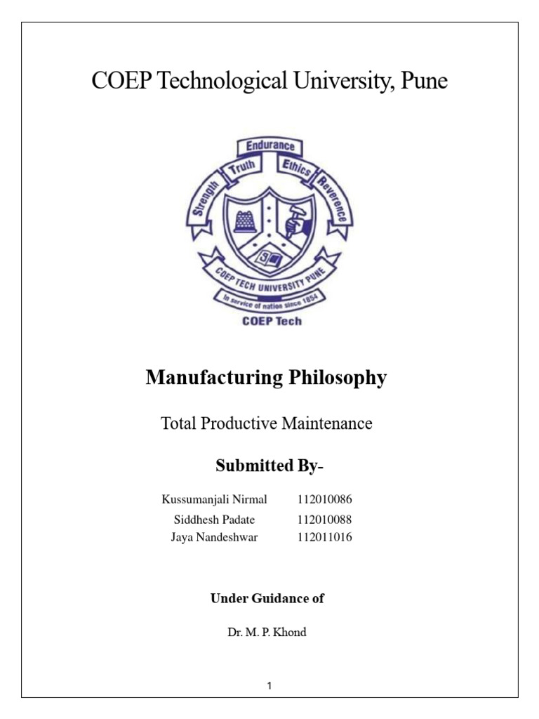 TPM_report_1004 | PDF | Lean Manufacturing | Reliability Engineering