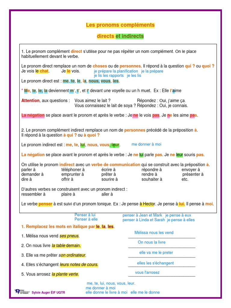Pronoms Compléments Directs et Indirects | PDF | Pronom | Verbe