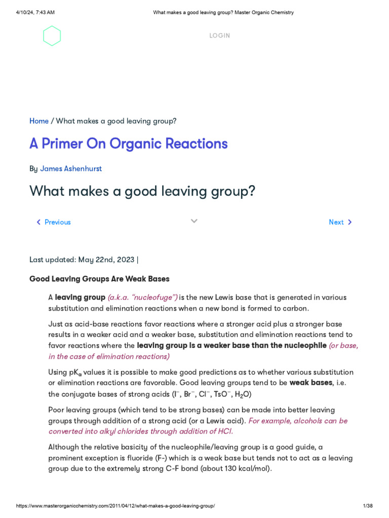 What Makes A Good Leaving Group - Master Organic Chemistry | PDF ...
