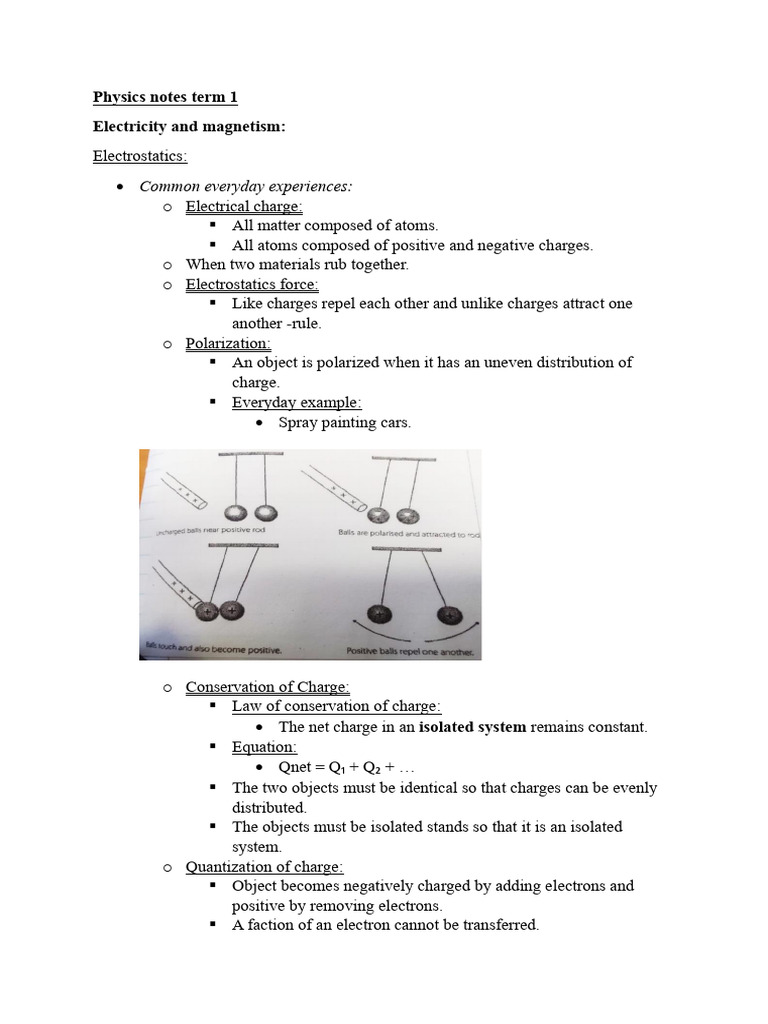 Physics Notes Term 1 | PDF | Electric Charge | Electron